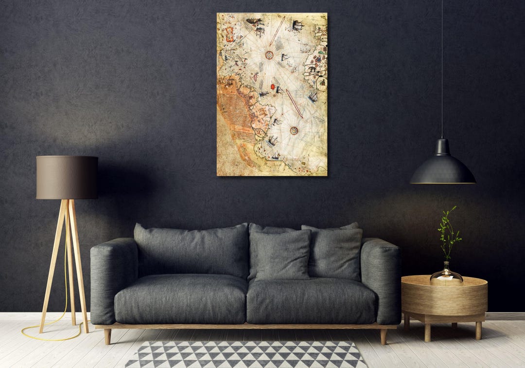 Piri Reis Map Canvas Wall Art Print, Antique Map Art Poster, Trendy Art ...