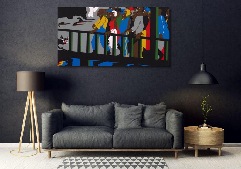Jacob Lawrence Canvas Art Print, Confrontation on the Bridge, Living ...