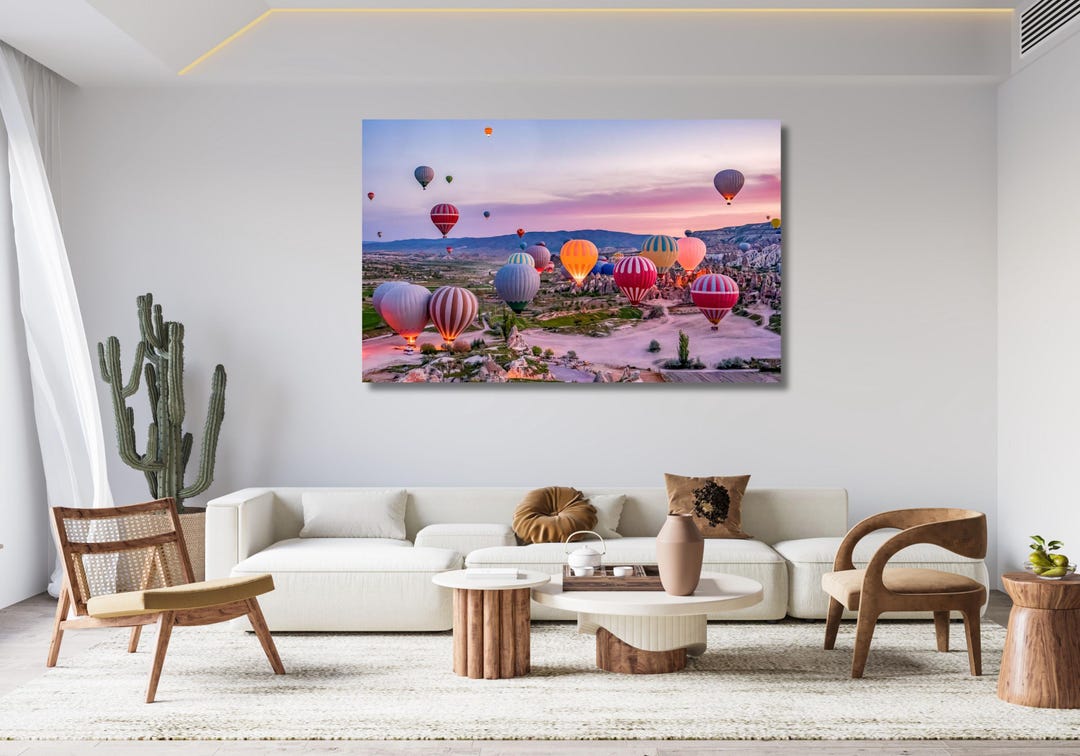 Flying Hot Air Balloon Canvas Wall Art Print, Balloon Poster Print Art ...