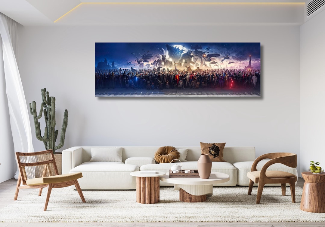 150 Movie Blockbuster Characters Panorama Canvas Wall Art, New ...
