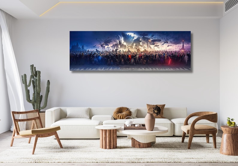 Movie Blockbuster Characters Panorama Canvas Wall Art, Superhero Poster ...