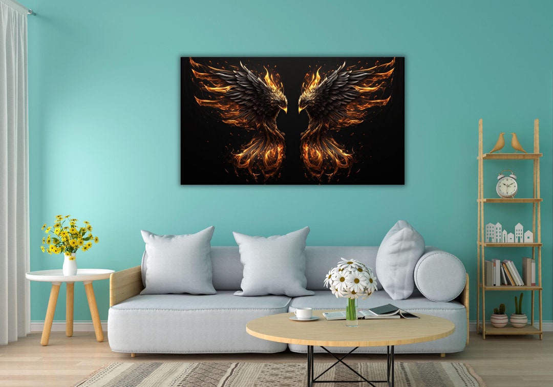 Phoenix Ready to Hang Canvas Wall Art, A Pair of Phoenixes Lovers ...