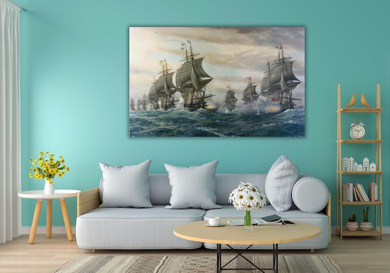 Tela da Batalha de Chesapeake, Arte Naval de Navio de Guerra, Presente ...