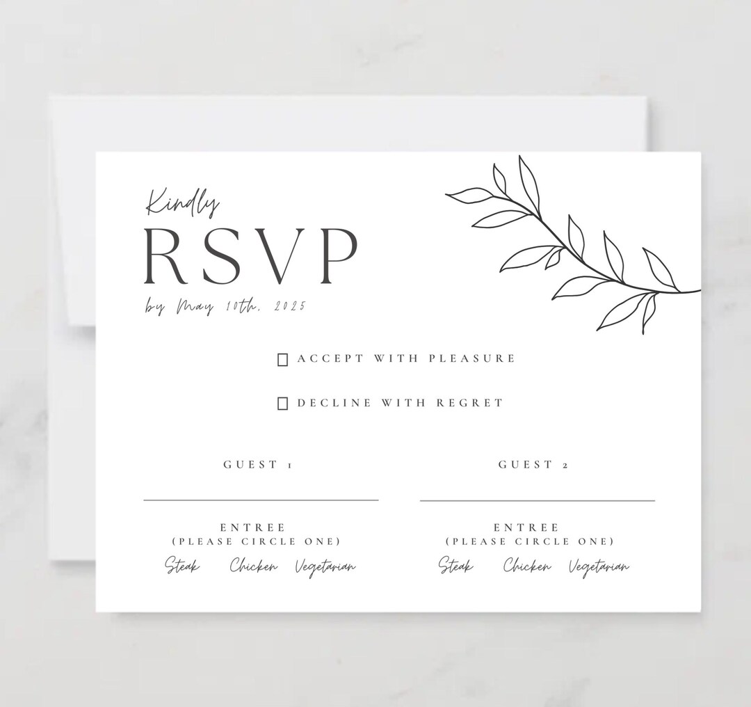 Minimalist Wedding RSVP Card Template | Accept or Decline | Meal ...