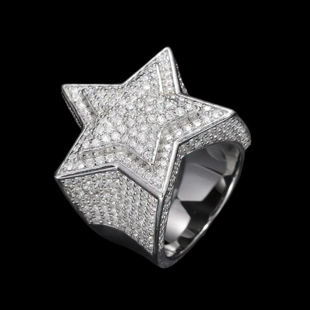 Star Ring Hip Hop Ring Moissanite Ring Diamond Moissanite Silver 925 ...