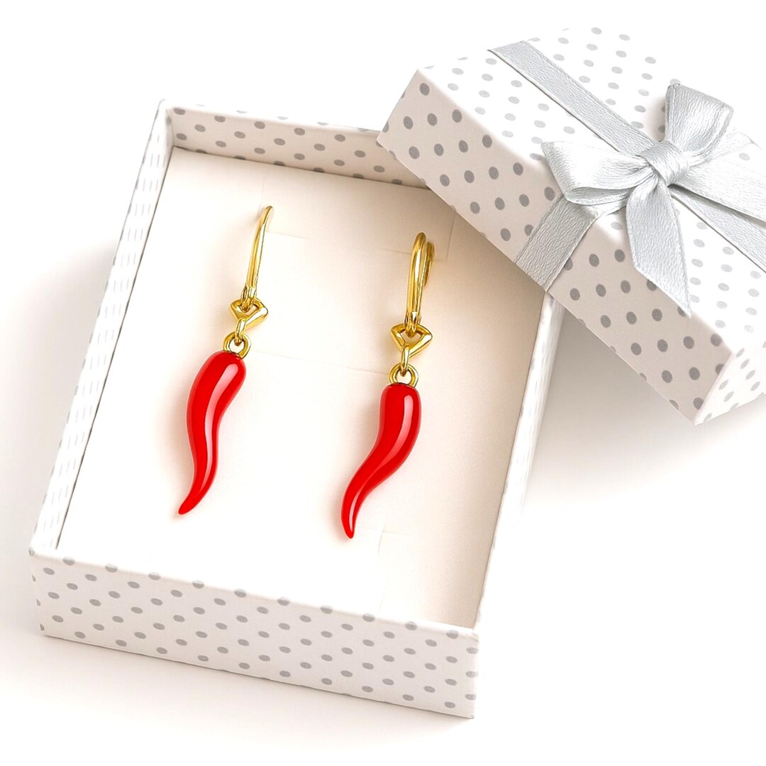 Handmade Chili Pepper Earrings: 18K Gold Plated Enamel Charm - Etsy