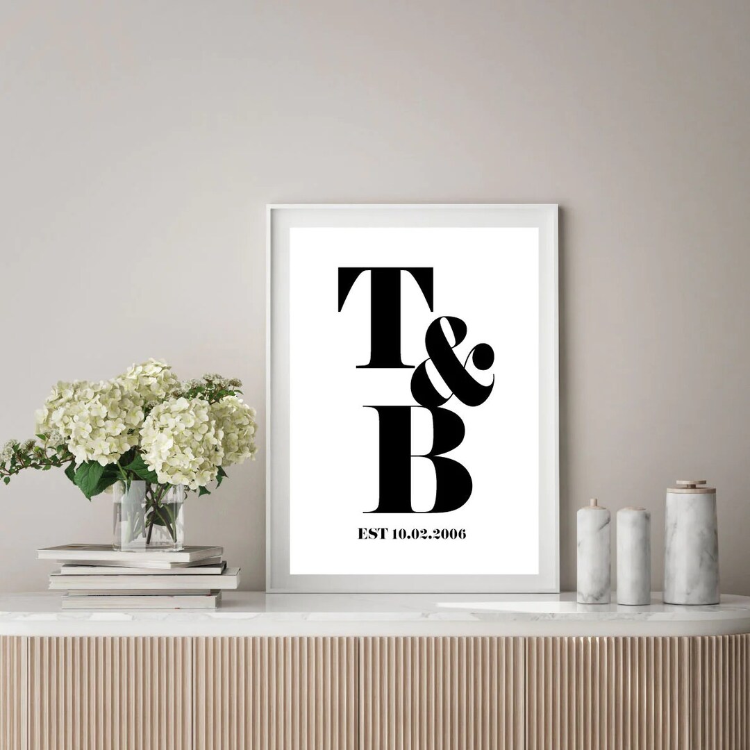 Custom Couples Print, Personalised Monogram Letters Initial Print ...