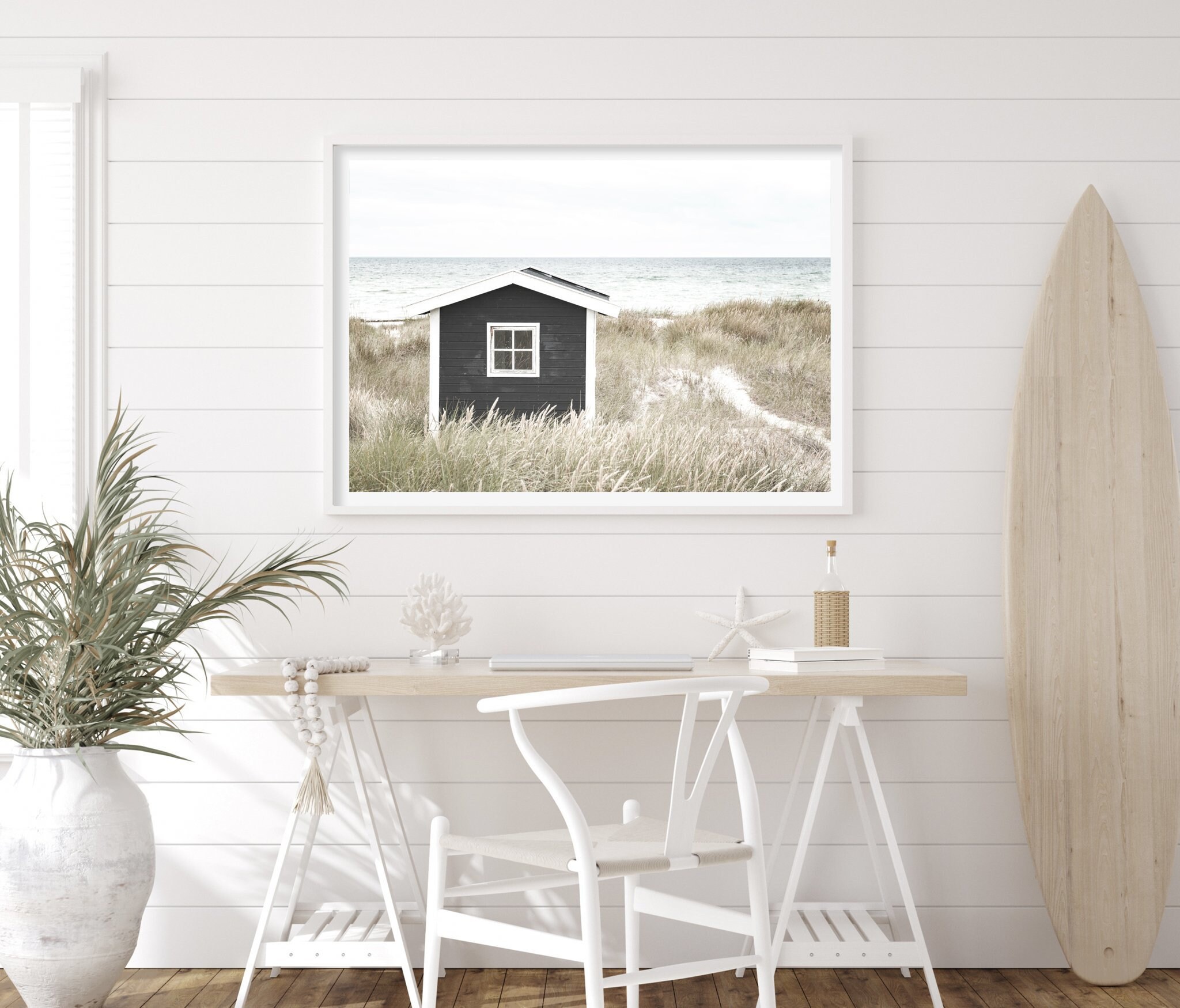 Monochrome Beach Shack Wall Art Print, Monochrome Wall Art Print, Beach ...