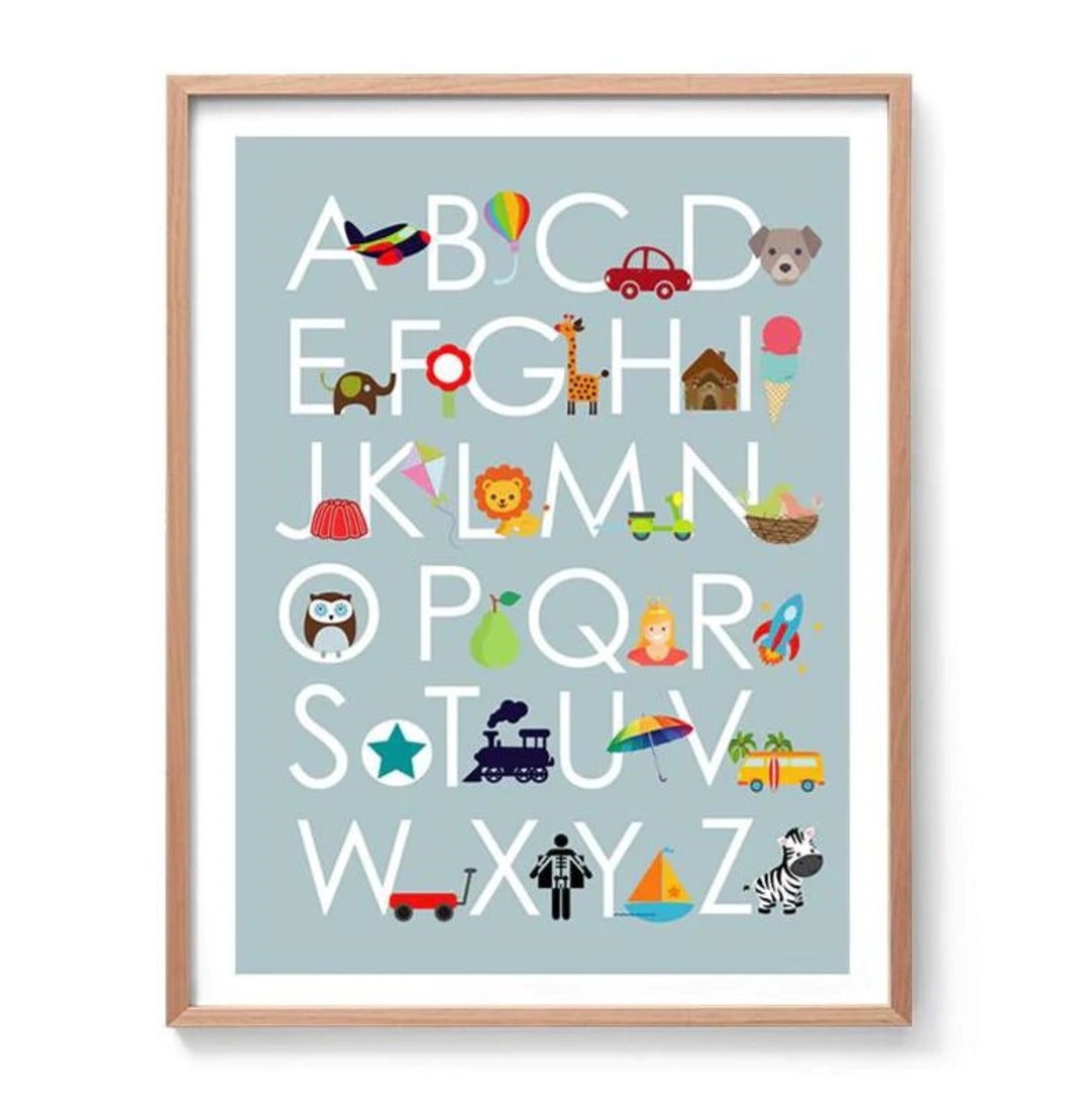 Alphabet Print, Alphabet Poster, Blue Alphabet Print, Nursery Alphabet ...