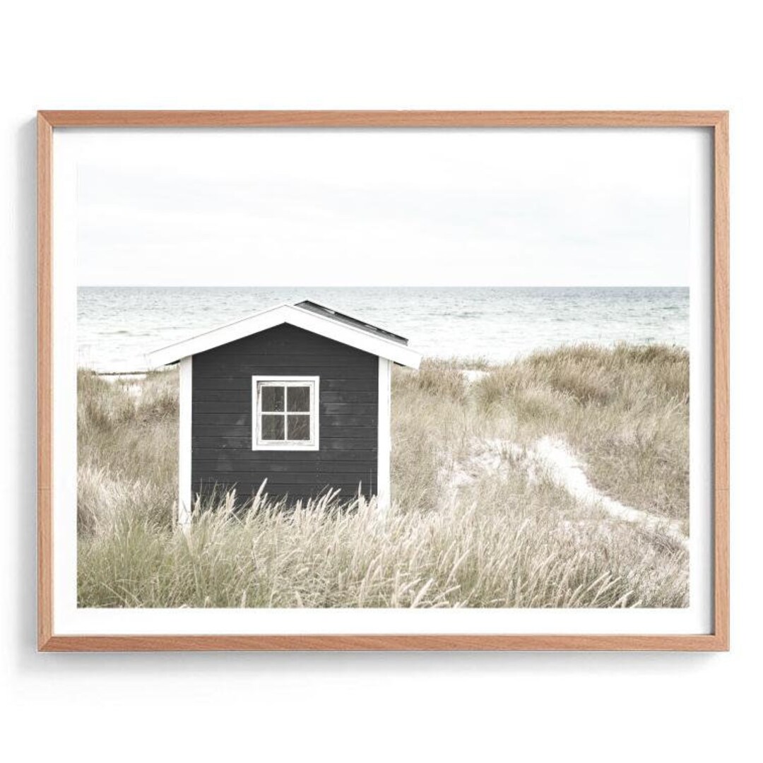 Monochrome Beach Shack Wall Art Print, Monochrome Wall Art Print, Beach ...