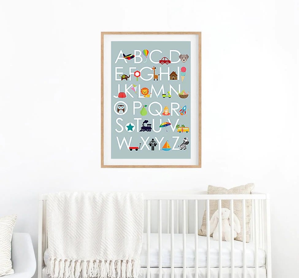 Alphabet Print, Alphabet Poster, Blue Alphabet Print, Nursery Alphabet ...
