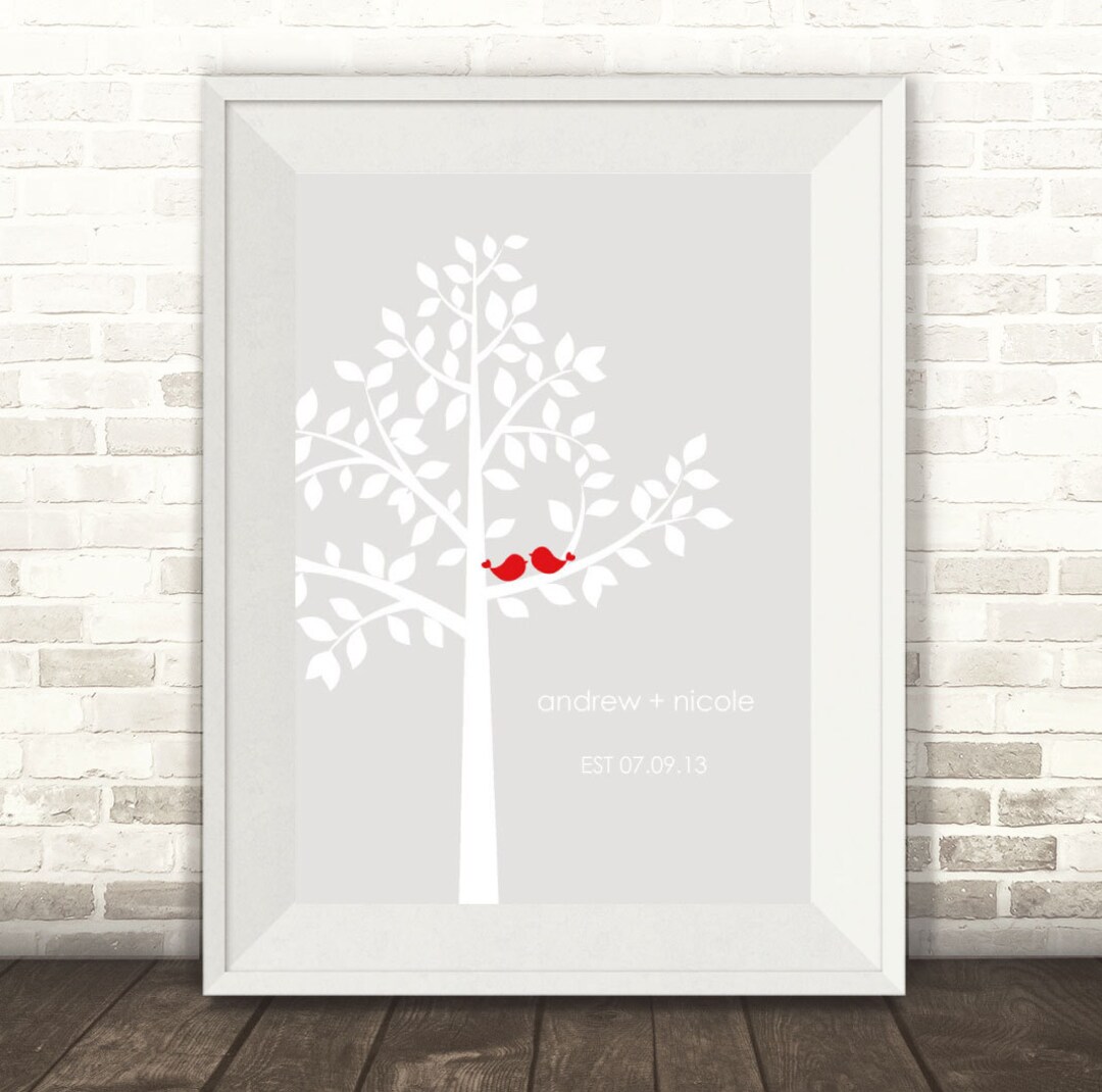Personalized Love Print Love Tree Print Custom Love Birds - Etsy