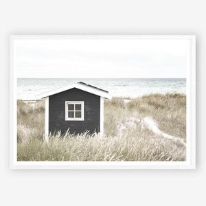 Monochrome Beach Shack Wall Art Print, Monochrome Wall Art Print, Beach ...