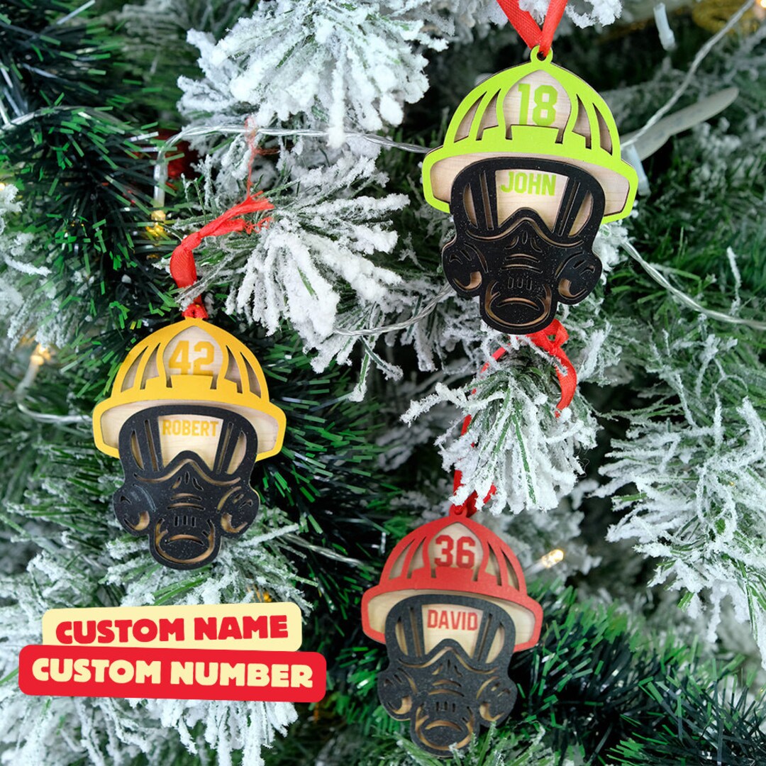 Personalized Firefighter Helmet, 2 Layer Wood Ornament Christmas, Decor ...