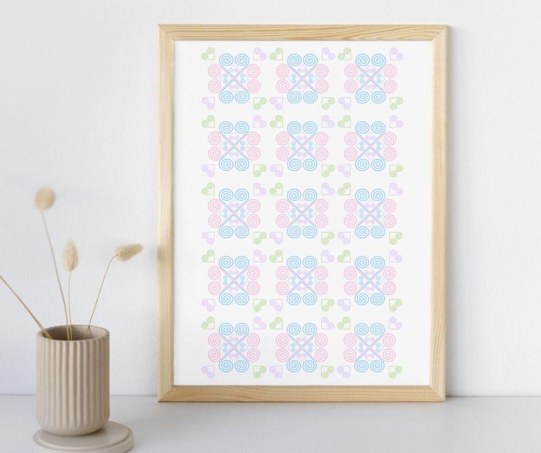 Hmong Wall Art, Hmong Patterns, Watercolor Patterns, Pastel Tone Wall ...