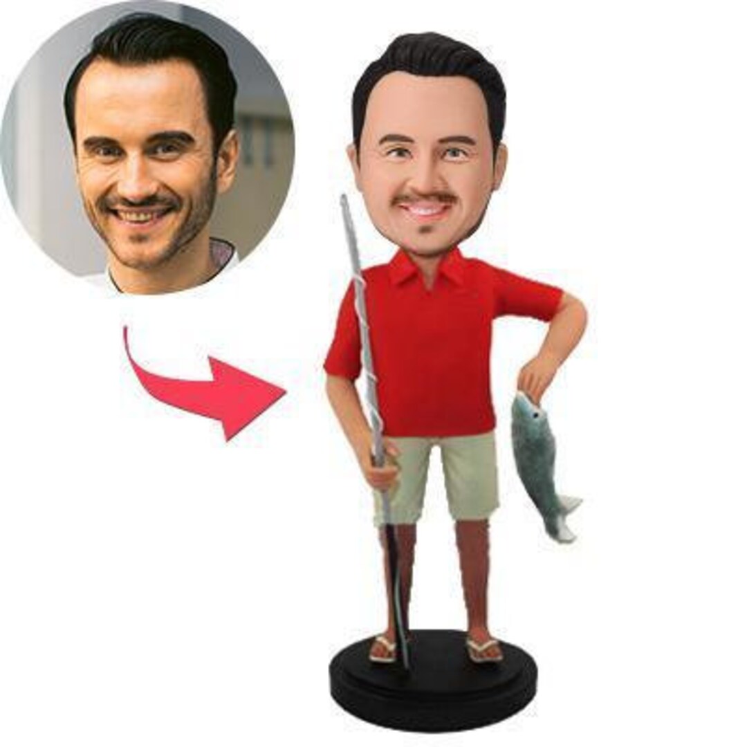 Custom man Gone Fishing Bobble Head Personalised Polymer Clay ...