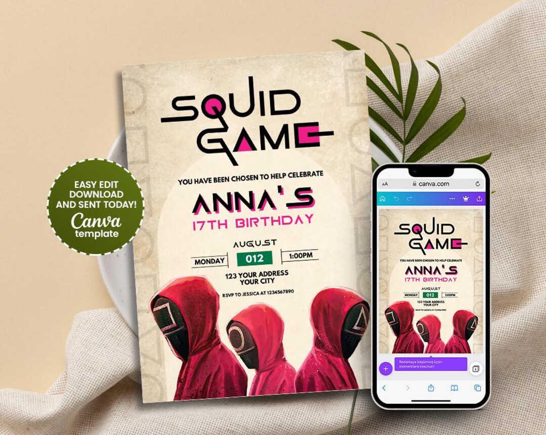 Squid Game Birthday Party Invitation Template Squid Game Theme DIGITAL ...