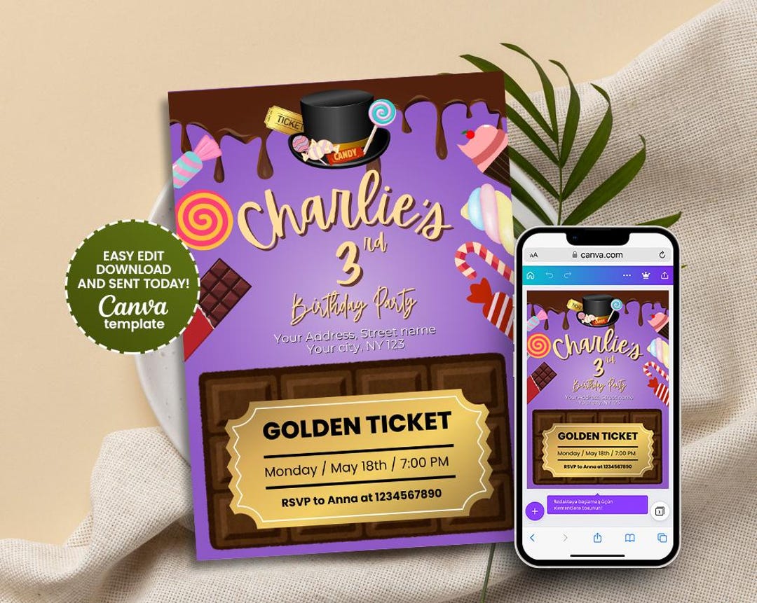 Golden Ticket Inspired Charlie Factory Birthday Invitation | Editable ...