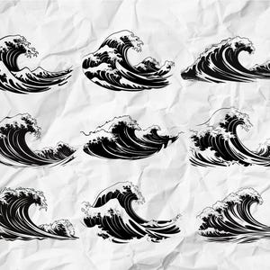 Digital Vintage Wave Designs Silhouettes Retro Wave SVG Ocean Outline ...