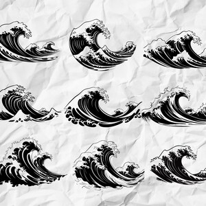 Digital Vintage Wave Designs Silhouettes Retro Wave SVG Ocean Outline ...