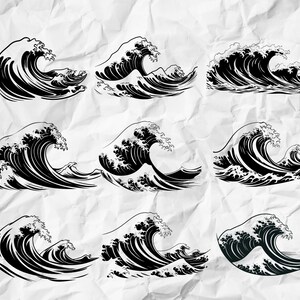Digital Vintage Wave Designs Silhouettes Retro Wave SVG Ocean Outline ...