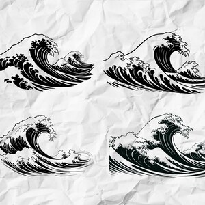 Digital Vintage Wave Designs Silhouettes Retro Wave SVG Ocean Outline ...