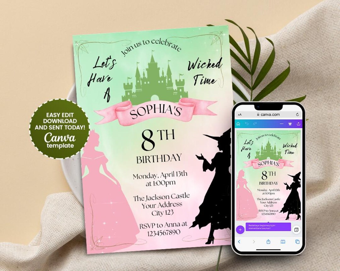 Wicked Birthday Invitation | Wizard of Oz Invite | Printable and ...