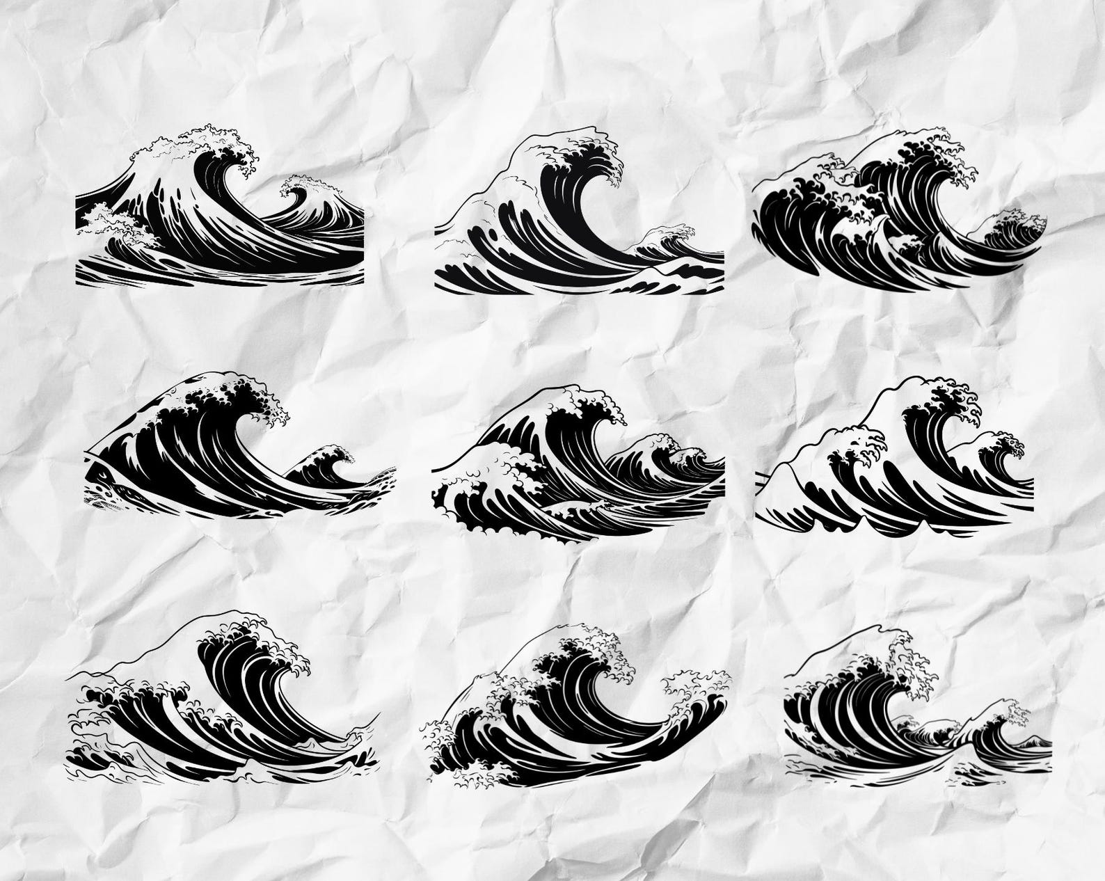 Digital Vintage Wave Designs Silhouettes Retro Wave SVG Ocean Outline ...