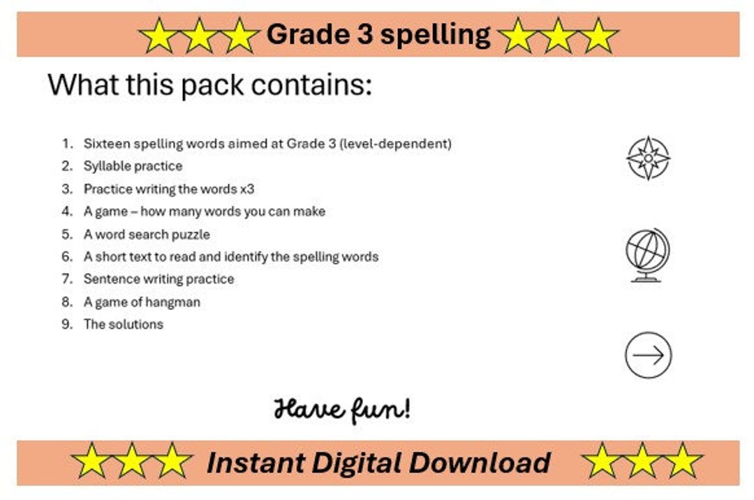 Spelling List: Directions (grade 3) | Printable Black and White ...
