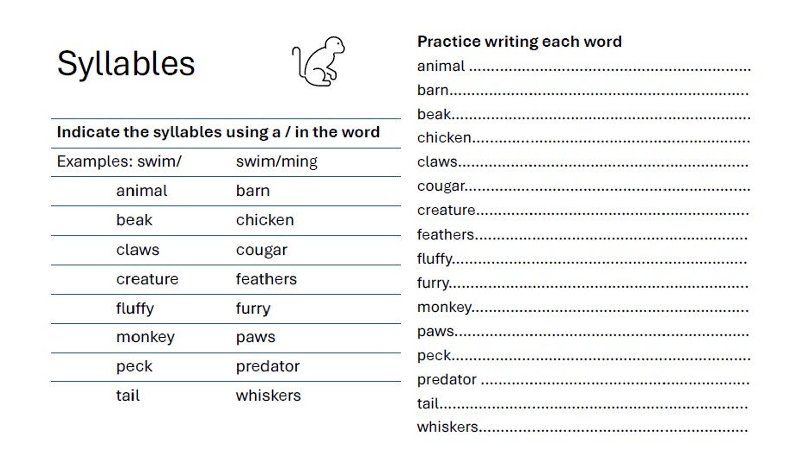 Grade 3 Spelling: Animal Words | Printable Teaching Resources. Includes ...