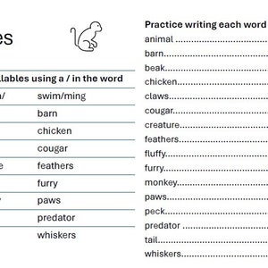 Grade 3 Spelling: Animal Words | Printable Teaching Resources. Includes ...