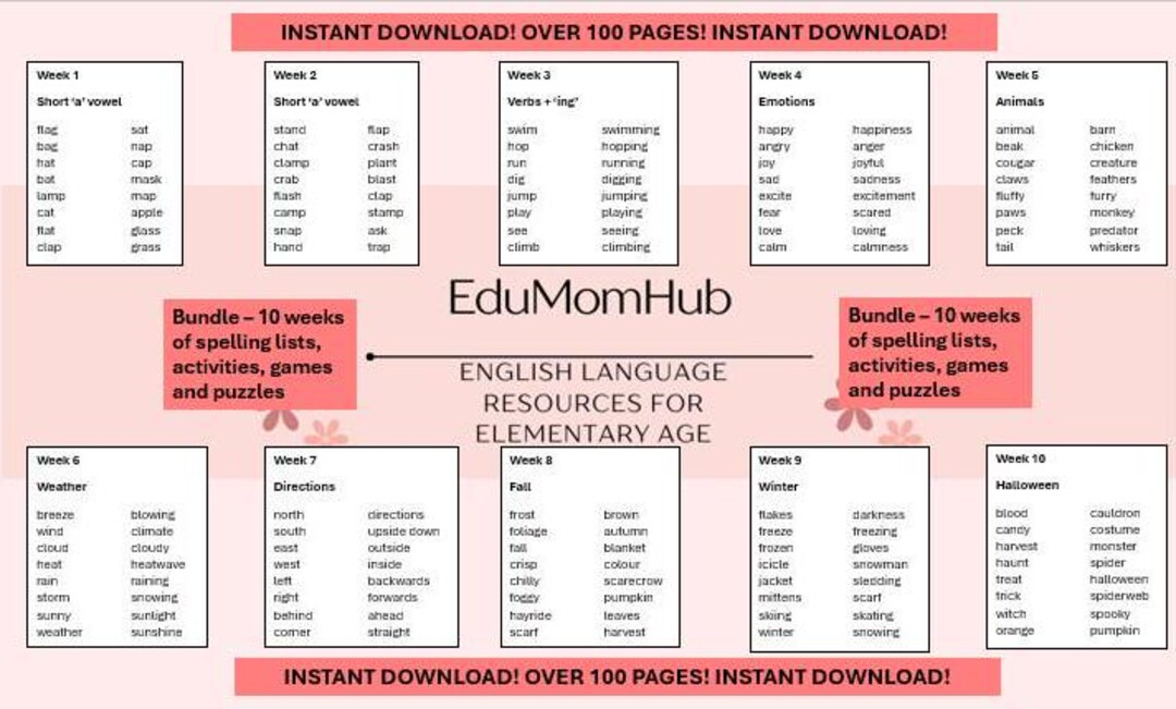 Grade 3 Spelling Lists for 10 Weeks | Engaging, Fun Spelling Activities ...