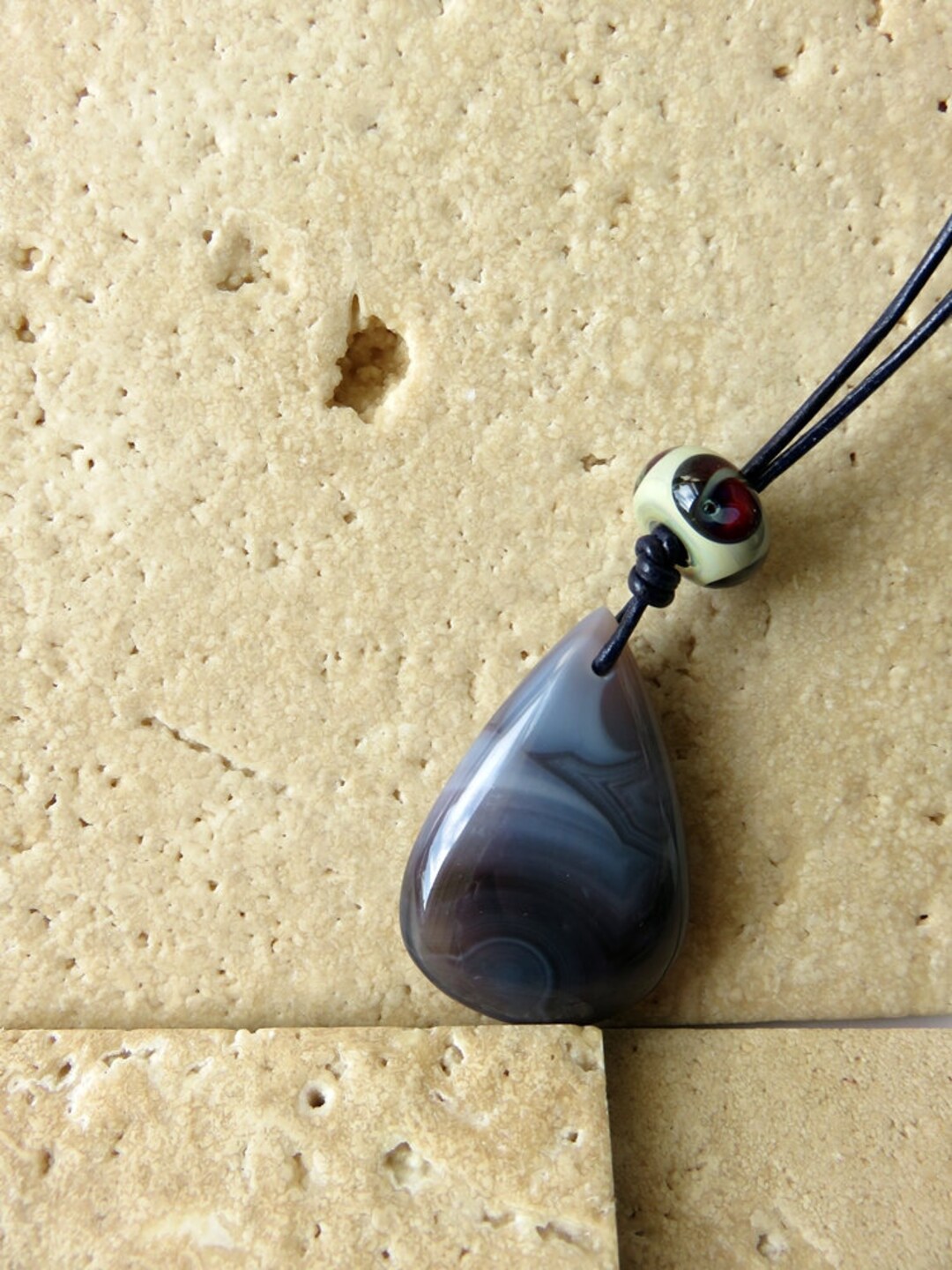 Grey Agate and Lampwork Glass Necklace I - Etsy