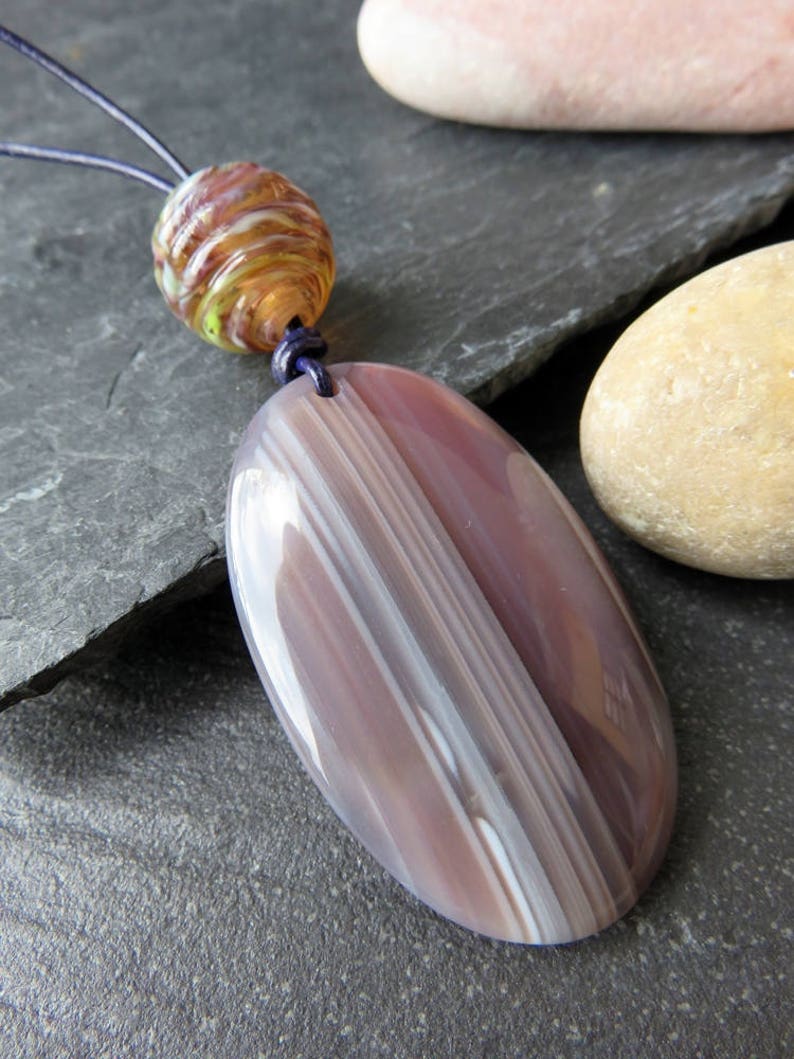 Banded Agate and Lampwork Glass Necklace II - Etsy