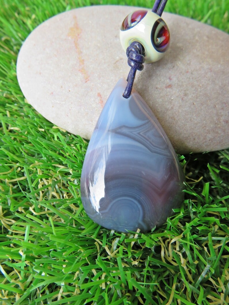 Grey Agate and Lampwork Glass Necklace I - Etsy