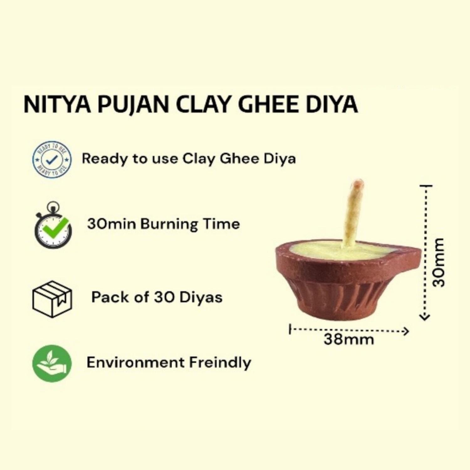 Pure Ghee Diyas for Puja | 15 Ready to Use Clay Diyas | 30 Mins Burn ...