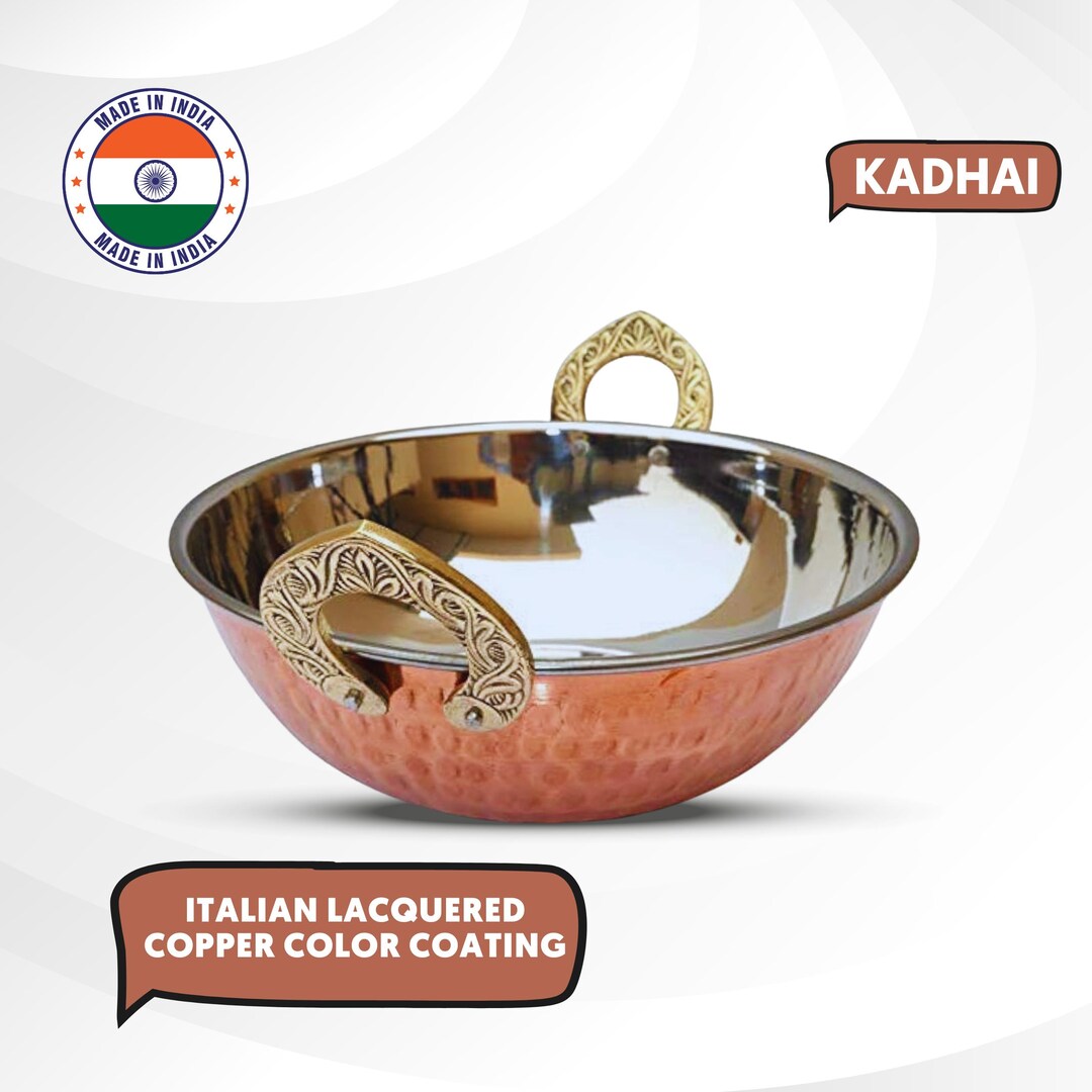 Indian Serving Bowl Copper Stainless Steel Hammered Karahi Indian ...