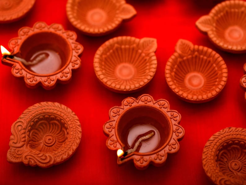 Terracotta Festive Clay Diyas Decorations Oil Lamp Diwali Lights Clay ...