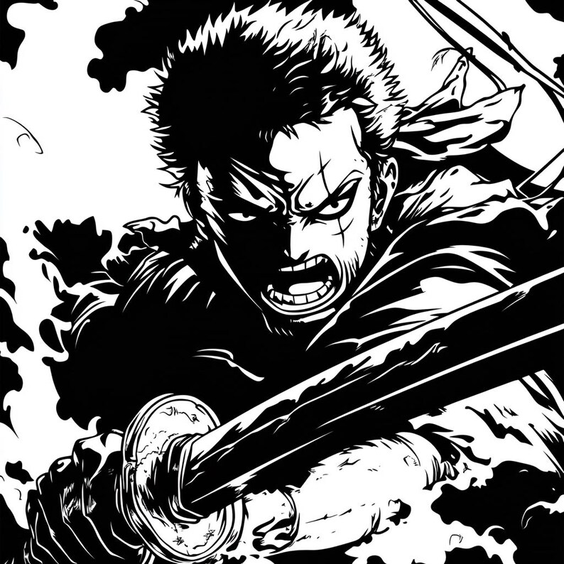 One piece,4 fichier roronoa zoro svg, gravure laser,dxf,One piece,4 ...