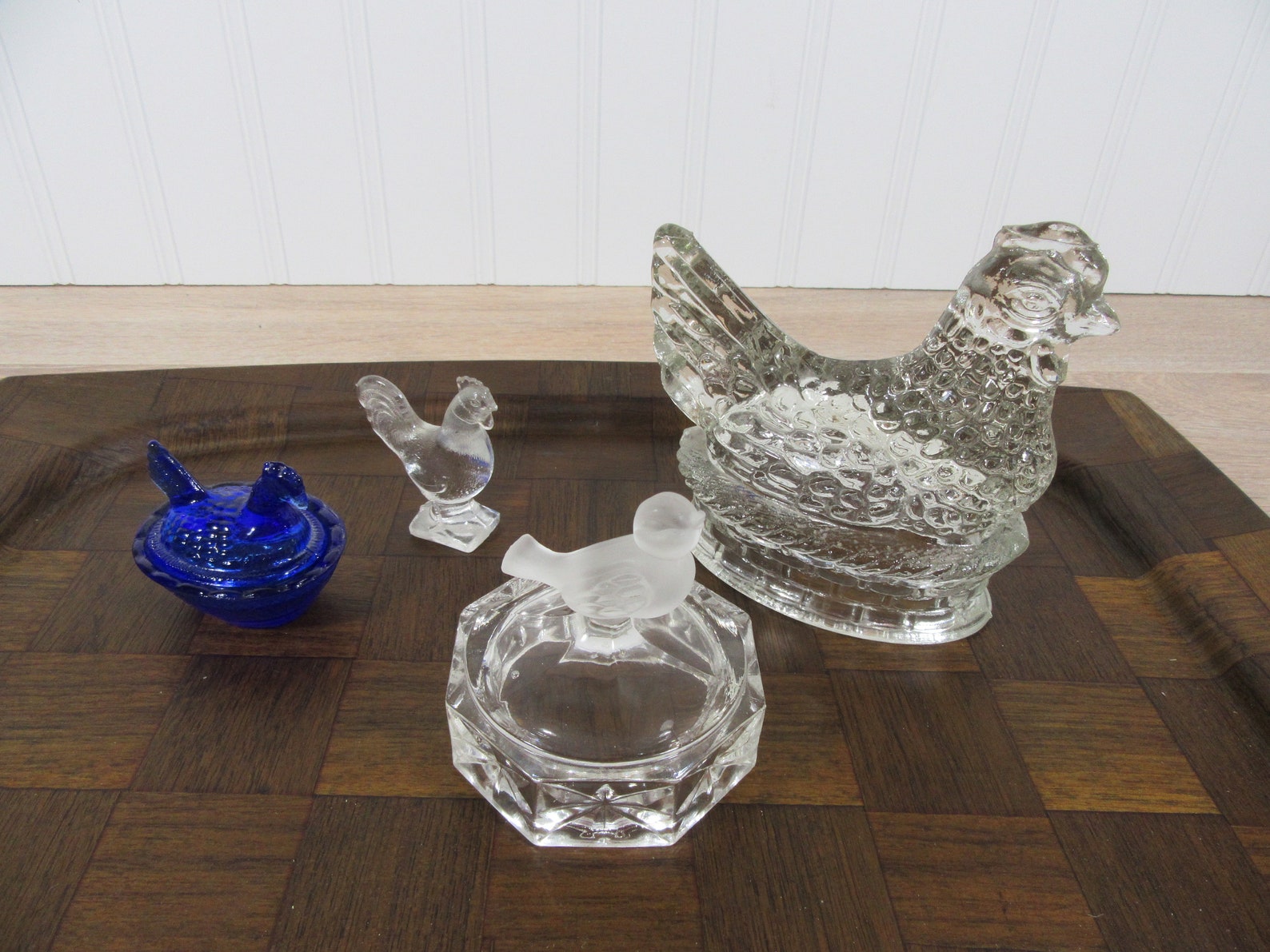 Set of 4 glass chickens for one price vintage 4 clear and | Etsy