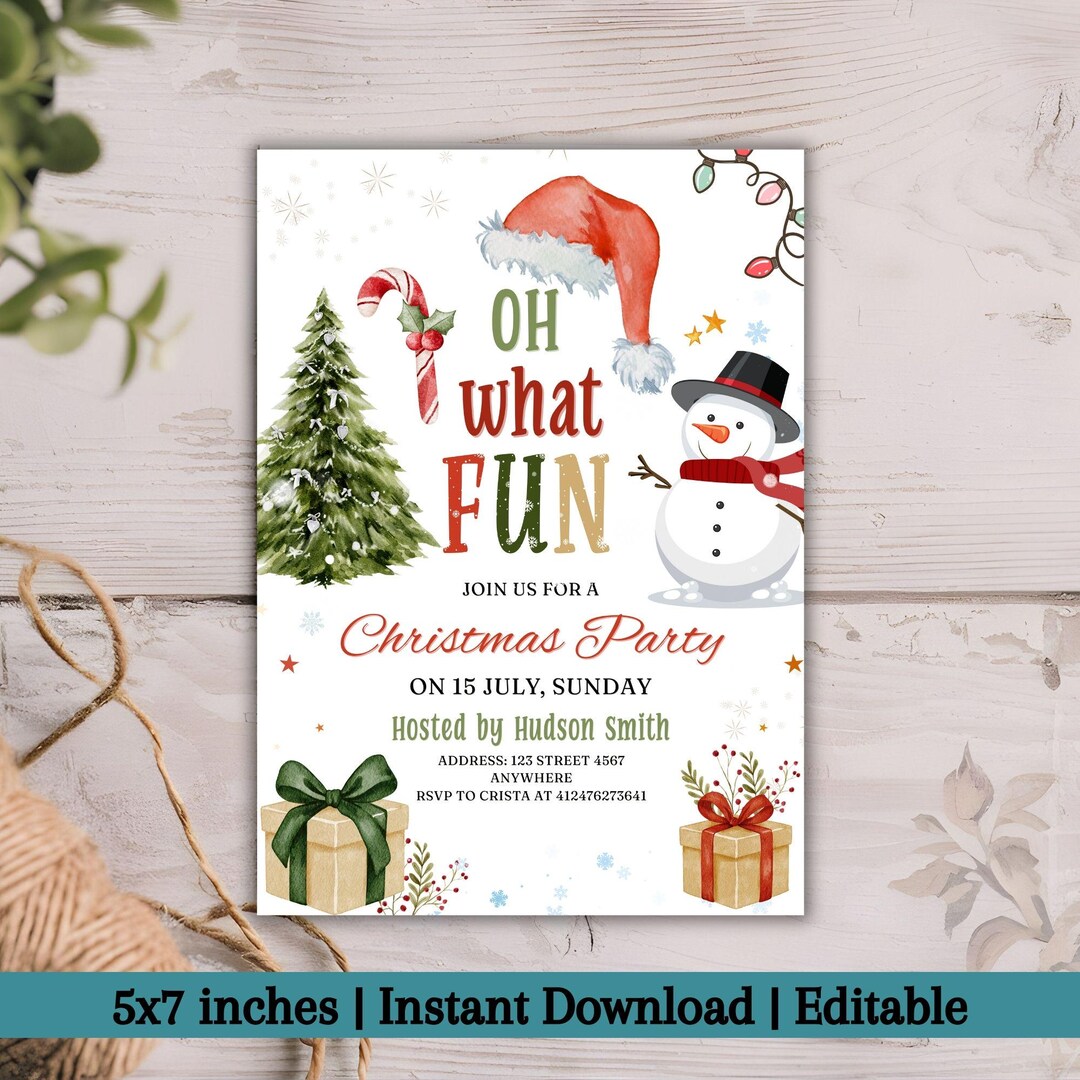 Oh What Fun Christmas Party Invitation, Whimsical Hand Drawn Christmas ...