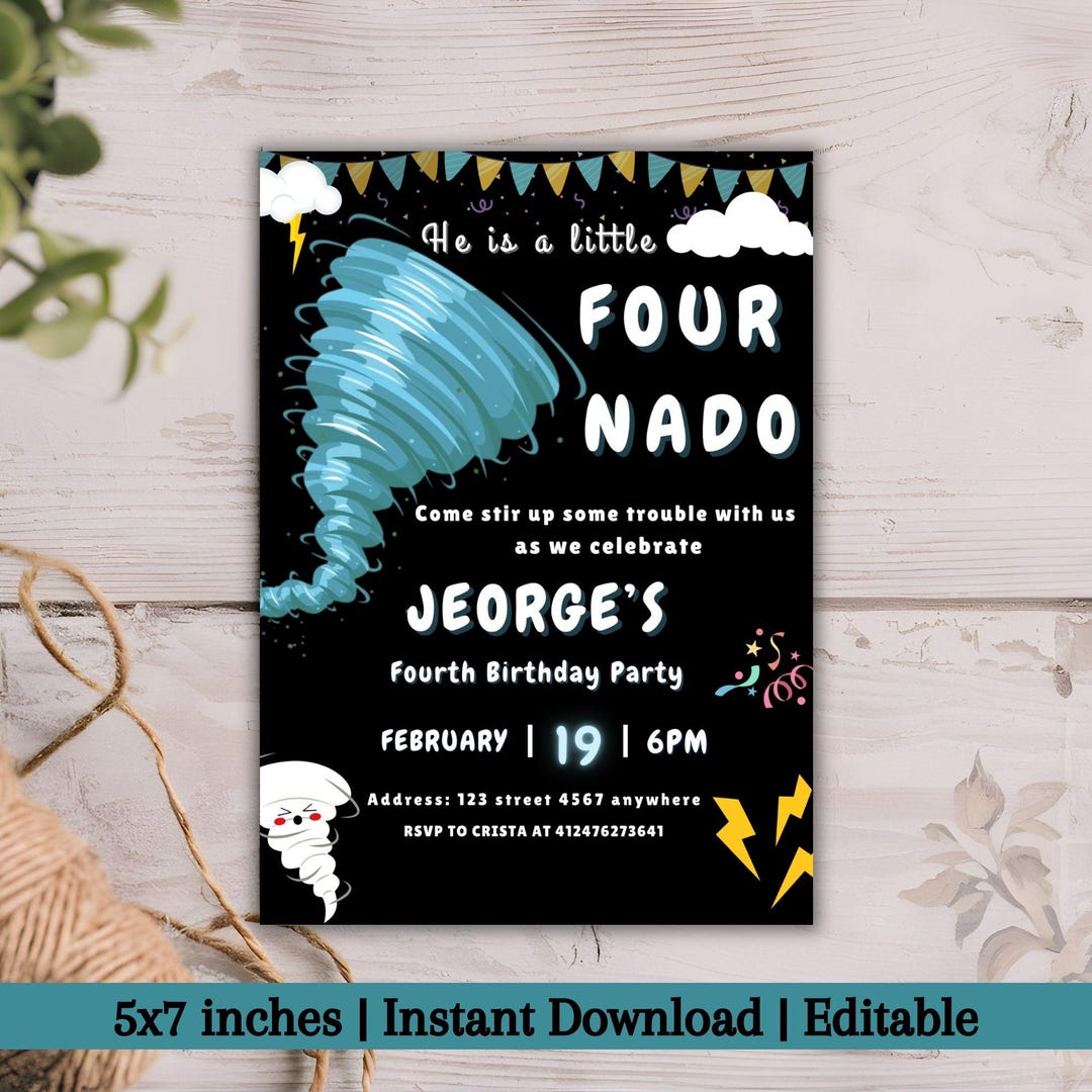 Editable Fournado Birthday Party Invitation Template, Strom Birthday ...