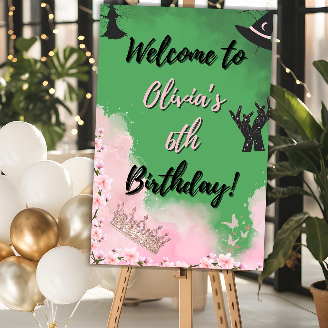 Wicked Theme Birthday Welcome Sign, Green and Pink Wicked Musical ...