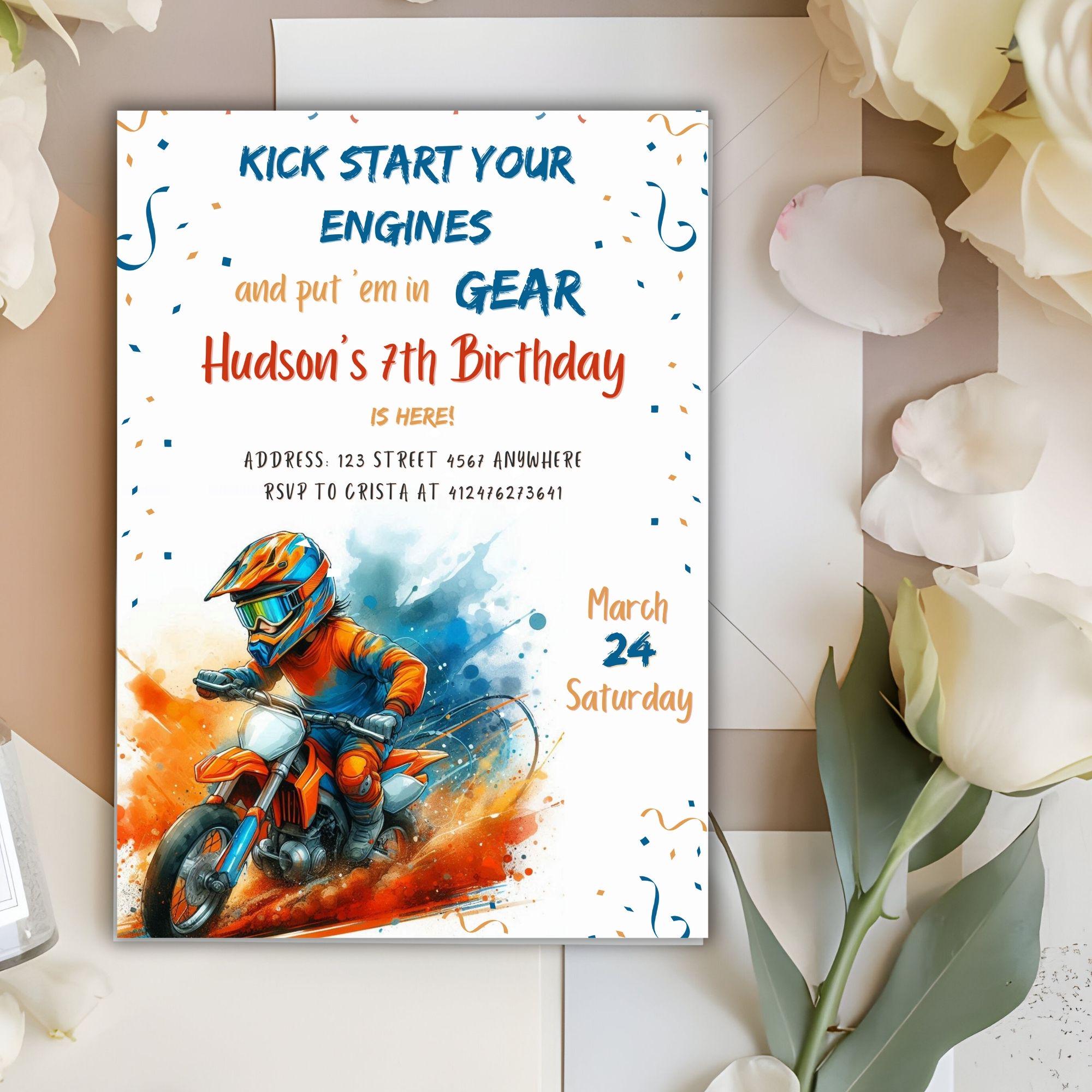 Editable Dirt Bike Birthday Invitation Template, Motorbike Invitation ...