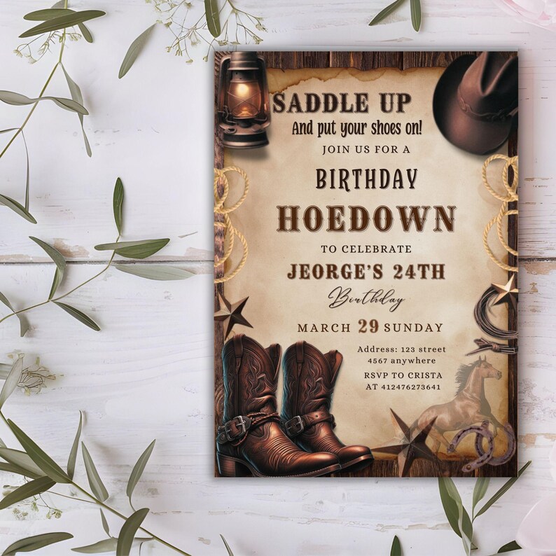 Editable Western Hoedown Birthday Party Invitation Template, Rodeo ...