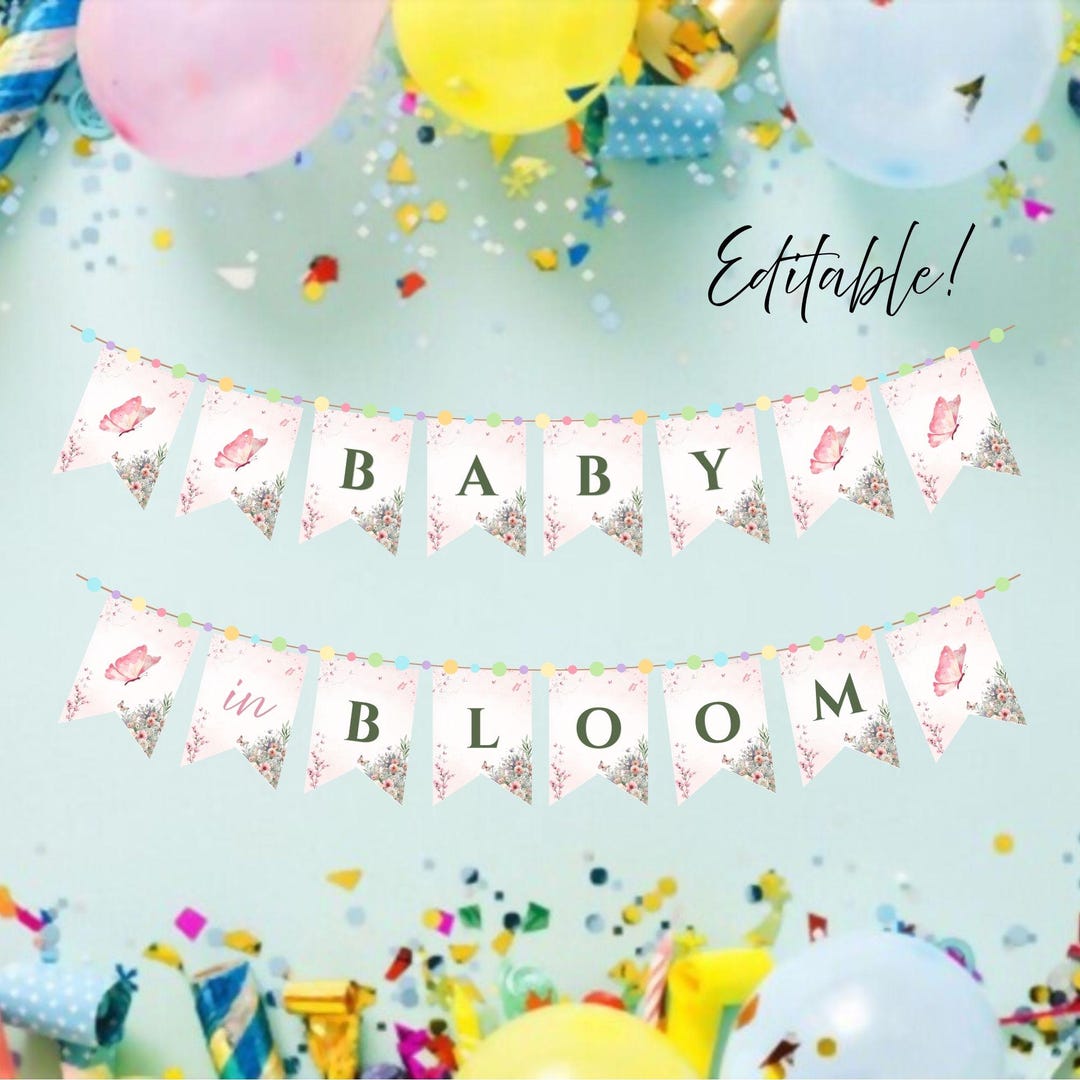 Editable Baby in Bloom Baby Shower Banners, Wildflower Decoration ...