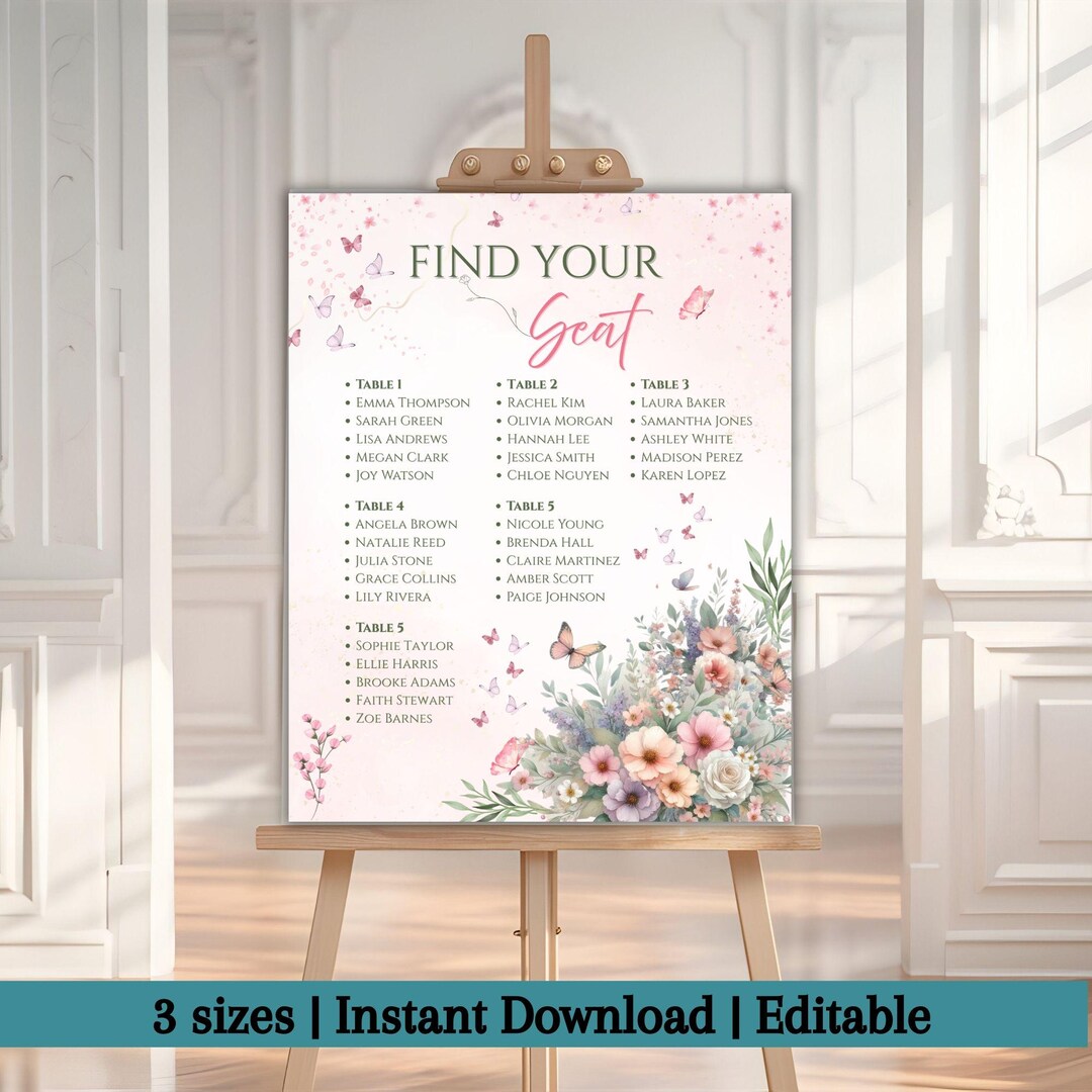Editable Baby in Bloom Seating Chart Template, Wildflower Seating Sign ...