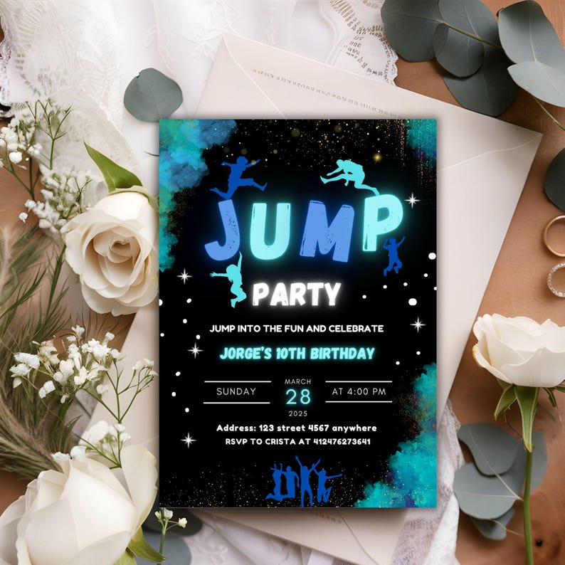 Editable Jump Birthday Invitation Template, Jump and Play Birthday ...