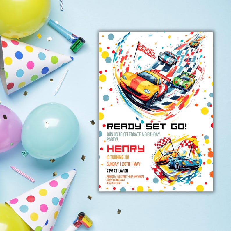Editable Race Car Birthday Invitation, Sport Car Birthday Invitation ...