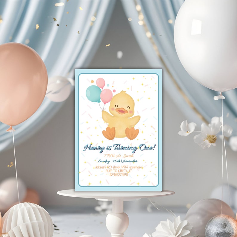 Duck Birthday Party Invitation, Boy First Birthday Invite, Kids ...